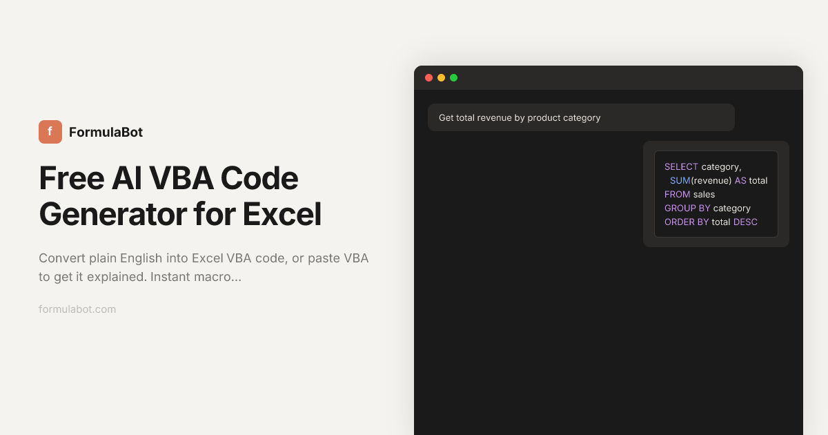 Free AI VBA Code Generator for Excel - Formula Bot