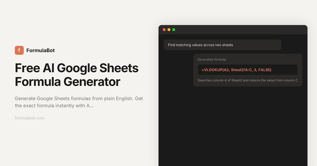 Free AI Google Sheets Formula Generator | Formula Bot
