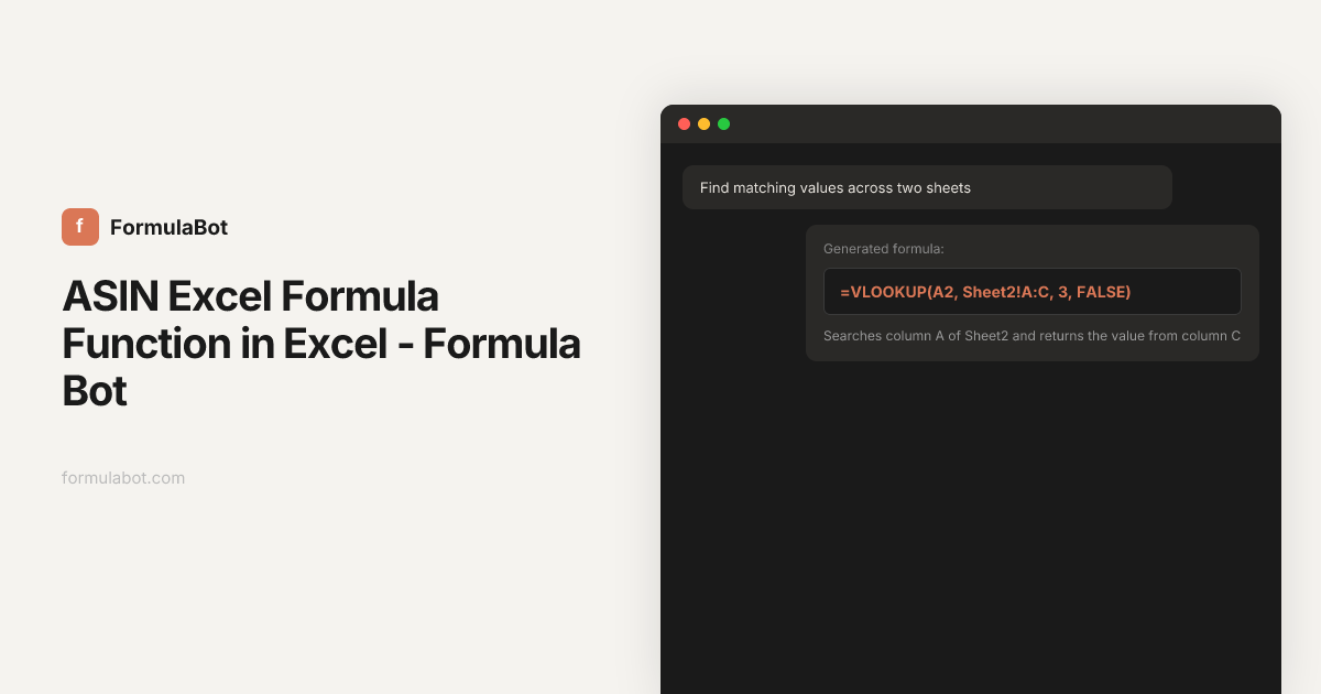 ASIN Excel Formula Function in Excel - Formula Bot