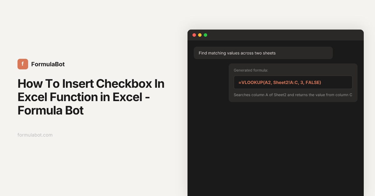 How To Insert Checkbox In Excel Function in Excel - Formula Bot