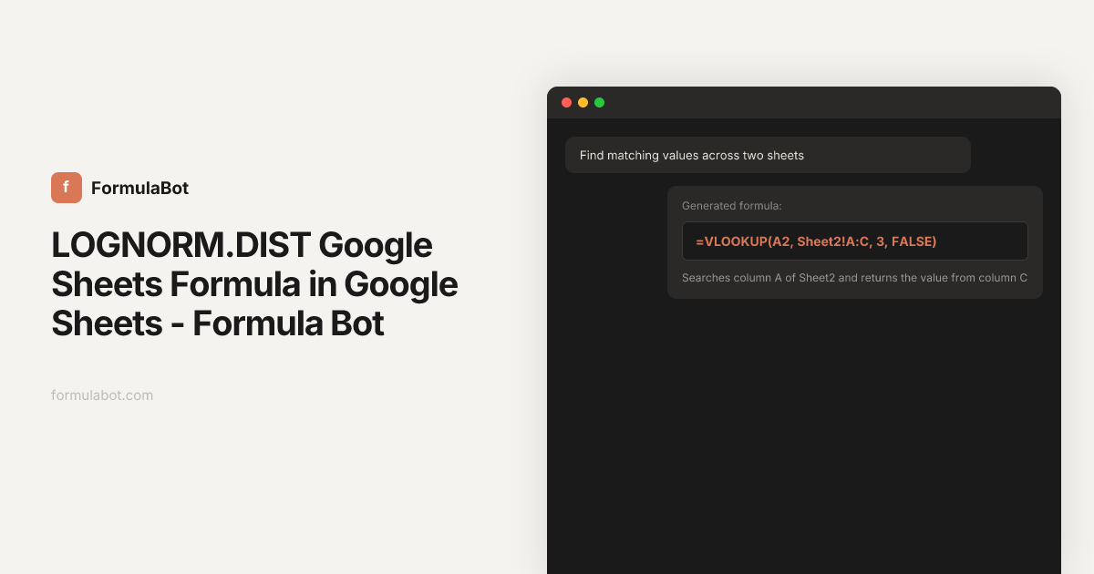 LOGNORM.DIST Google Sheets Formula in Google Sheets - Formula Bot