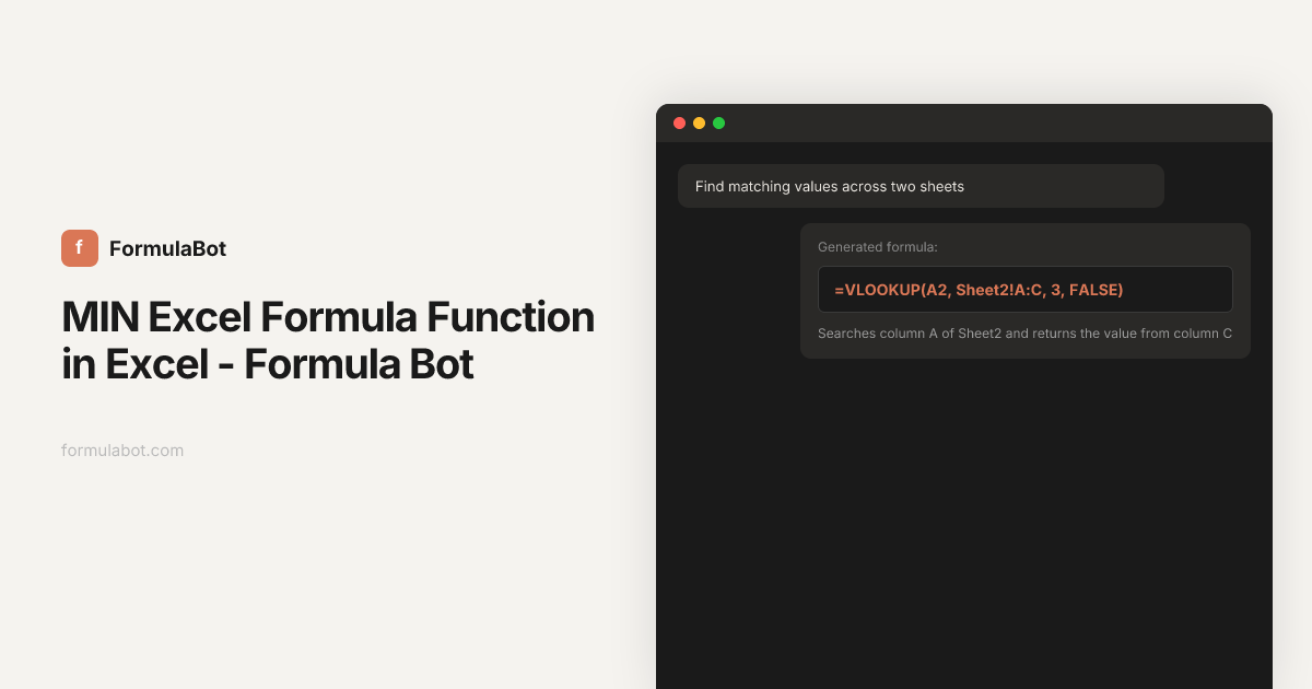 MIN Excel Formula Function in Excel - Formula Bot