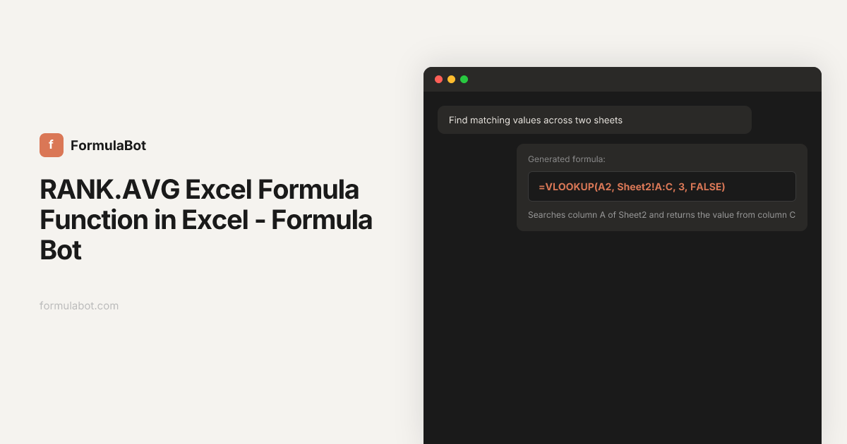 RANK.AVG Excel Formula Function in Excel - Formula Bot