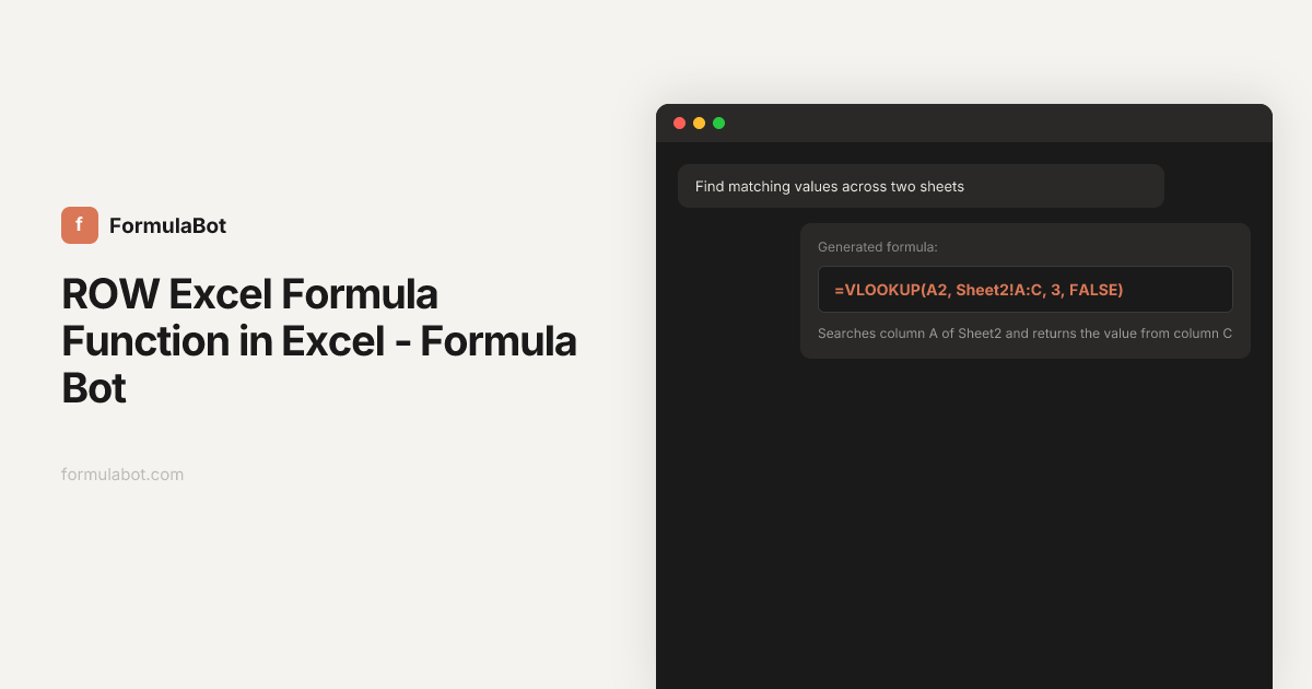 ROW Excel Formula Function in Excel - Formula Bot