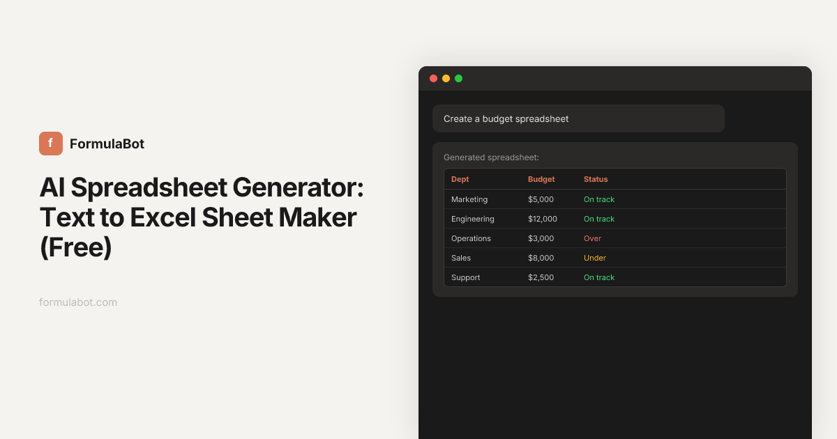 AI Spreadsheet Generator: Text to Excel Sheet Maker (Free) | Formula Bot